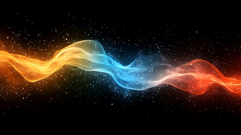 Abstract Energy Wave with Glowing Particles on a Black Background ...