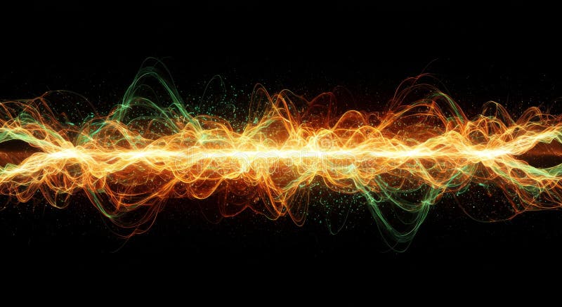 Abstract Energy Wave with Orange and Green Glowing Particles Stock ...