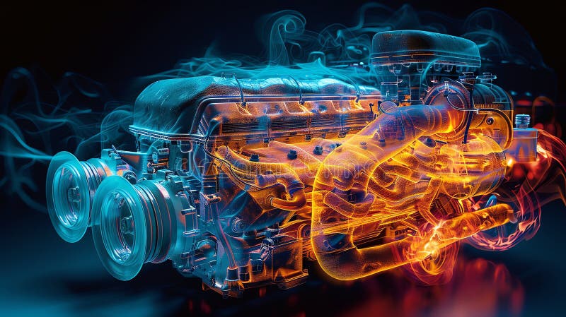 Abstract Engine with Glowing Blue and Orange Light, Symbolizing Power ...