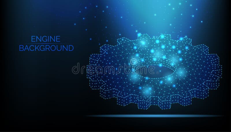 Abstract Engine Vector Wireframe. Gear on Dark Blue Background ...