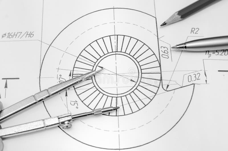 Abstract Engineering Drawing Stock Image - Image of mechanical, blue ...