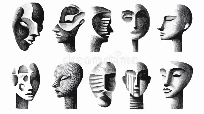 Abstract Engraved Faces and Patterns Collection for Creative Projects ...