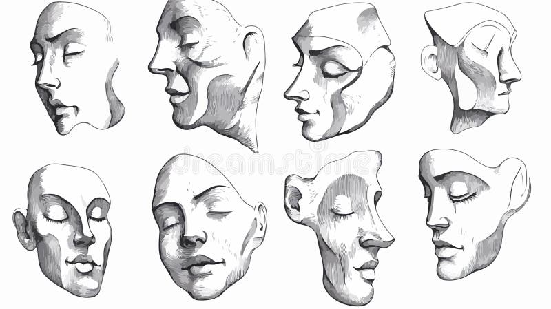 Abstract Engraved Illustration Set of Disjointed Elements Stock Vector ...