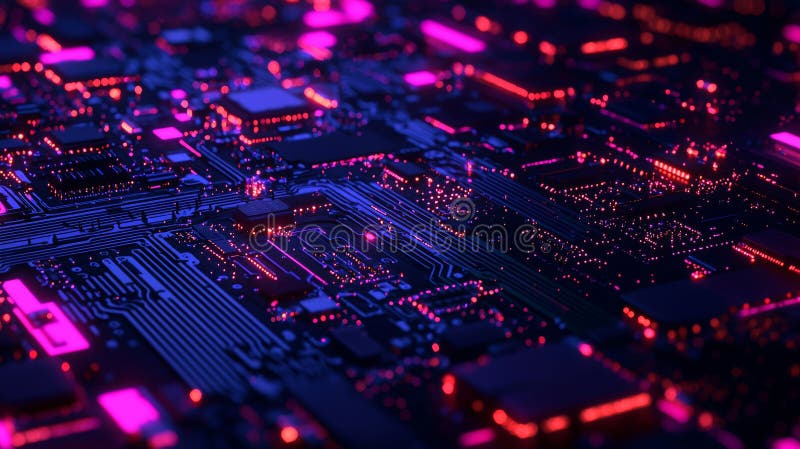 In an Abstract Environment with a High-tech Circuit Board and Glowing ...