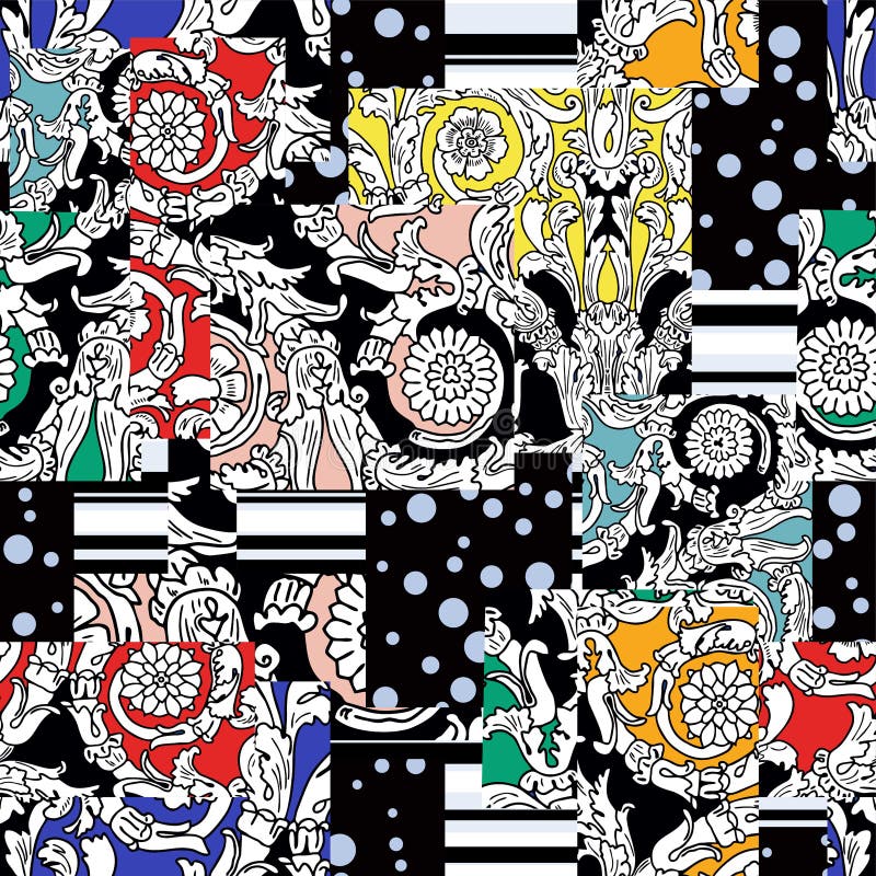 Abstract Ethnic Spanish Patchwork Tile Wallpaper, Vector Seamless ...