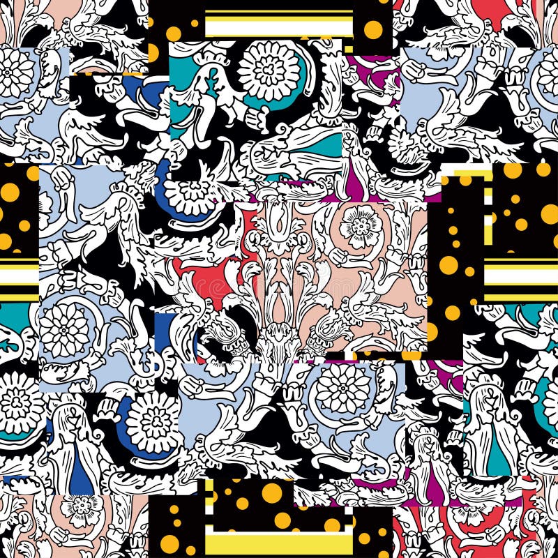 Abstract Ethnic Spanish Patchwork Tile Wallpaper, Vector Seamless ...