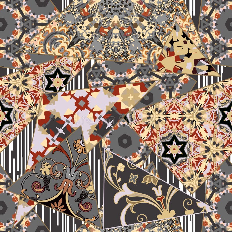 Abstract Ethnic Spanish Patchwork Tile Wallpaper, Vector Seamless ...