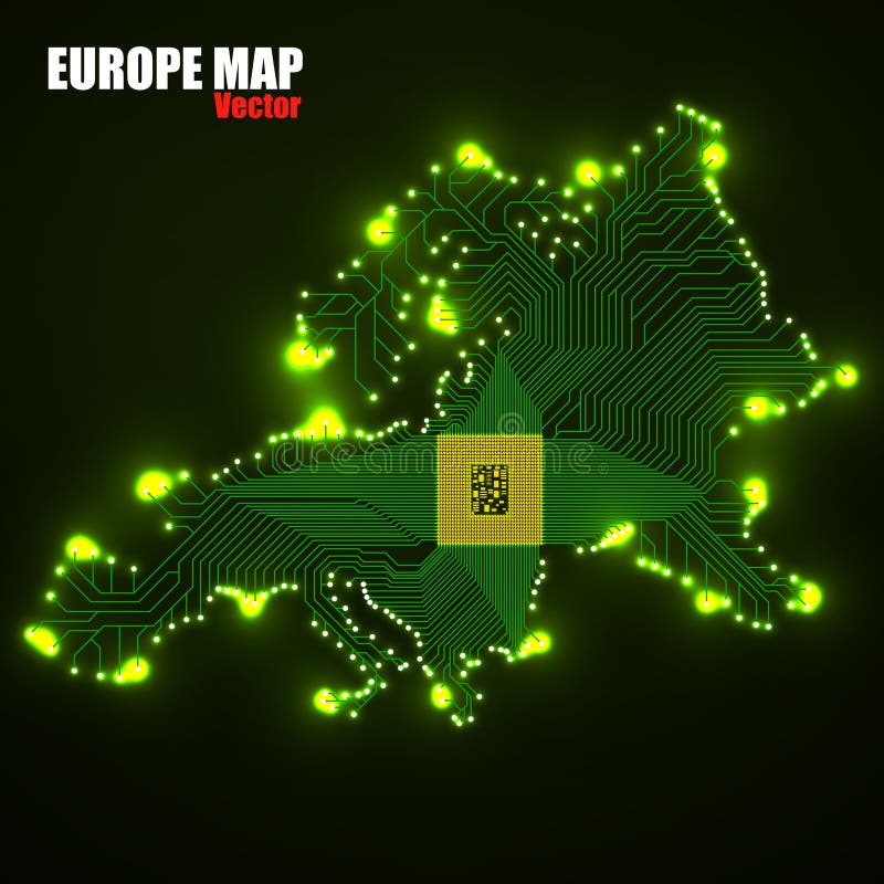 Abstract Europe Map with Cpu. Glowing Circuit Board Stock Vector ...
