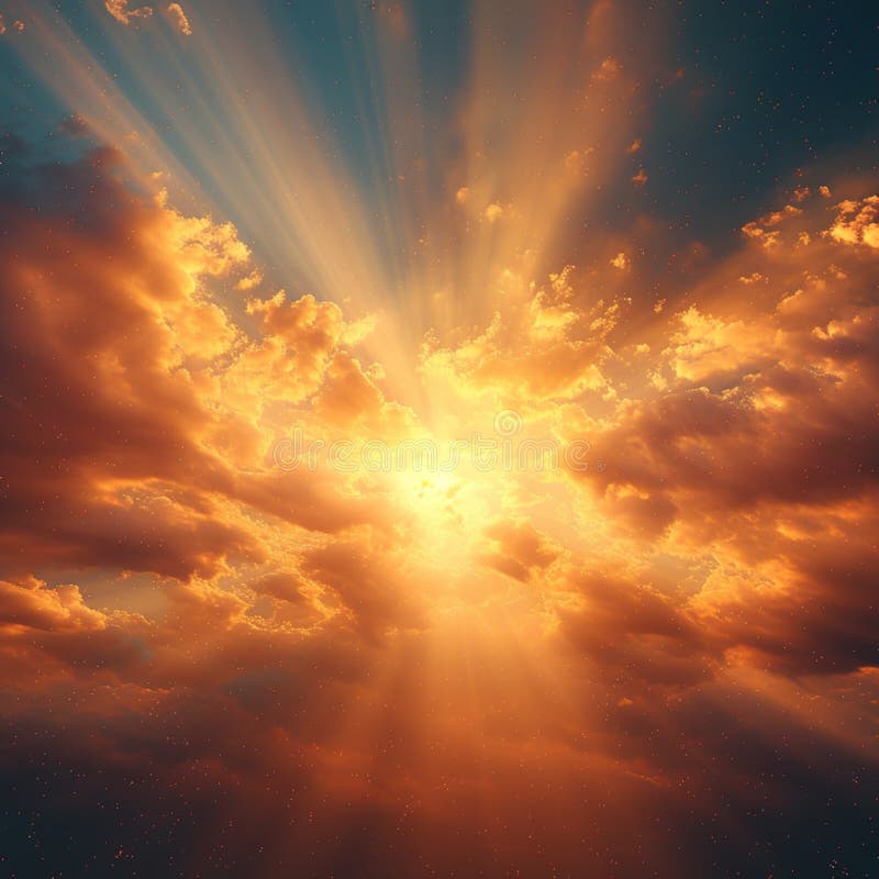 Abstract Evening Sky Sunset with Clouds and Radiant Light Rays Stock ...