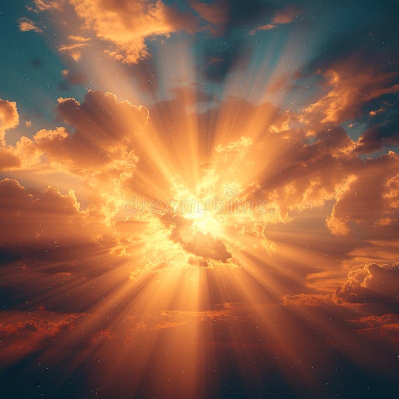 Abstract Evening Sky Sunset with Clouds and Radiant Light Rays Stock ...