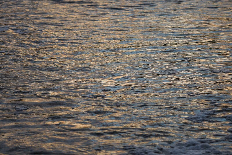 Abstract Evening Sunset View of Small Details of River Waves with ...