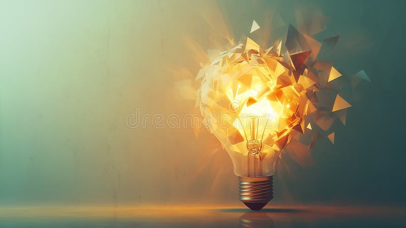 Abstract Exploding Light Bulb with Geometric Fragments and Warm Colors ...
