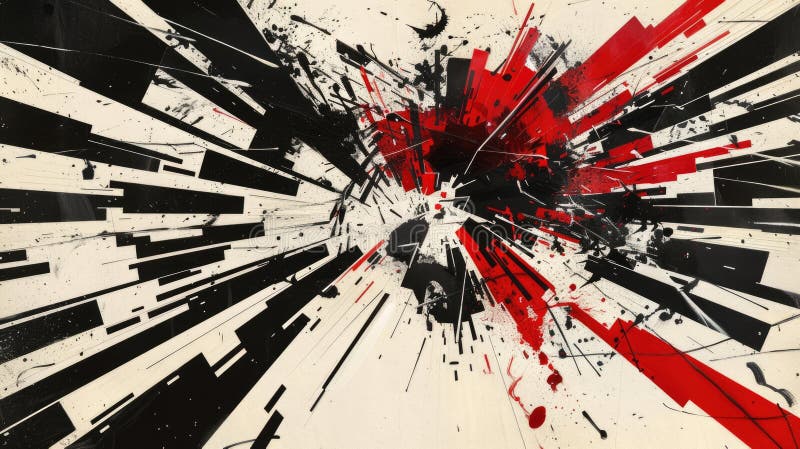 Abstract Explosion of Black, White, and Red Geometric Shapes. Modern ...
