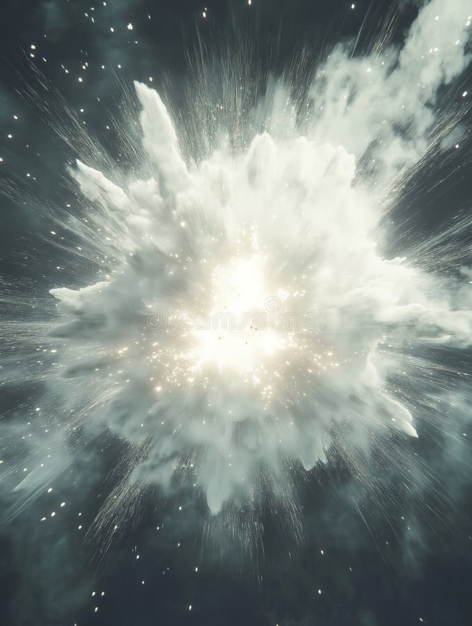 Abstract Explosion Cloud with Radiant Particles in Dark Sky Stock Image ...