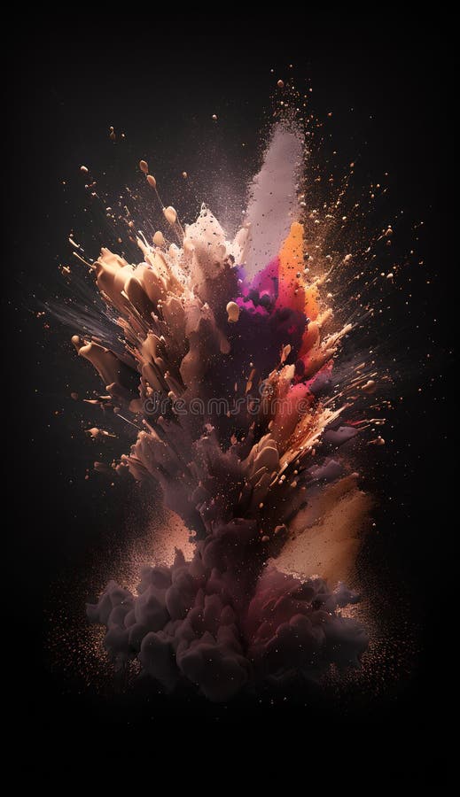 Abstract Explosion of Colored Particles on a Black Background. 3d ...