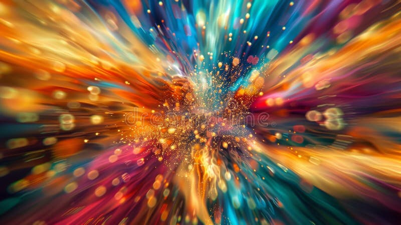 An Abstract Explosion of Colored Particles Each One Merging and ...