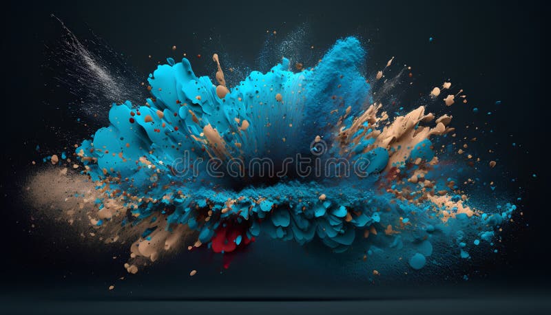 Abstract Explosion of Colored Powder on Dark Background. 3d Render ...