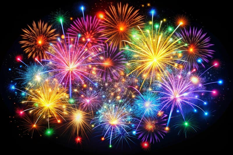 "Abstract Explosion of Colorful Fireworks on Black Background Stock ...