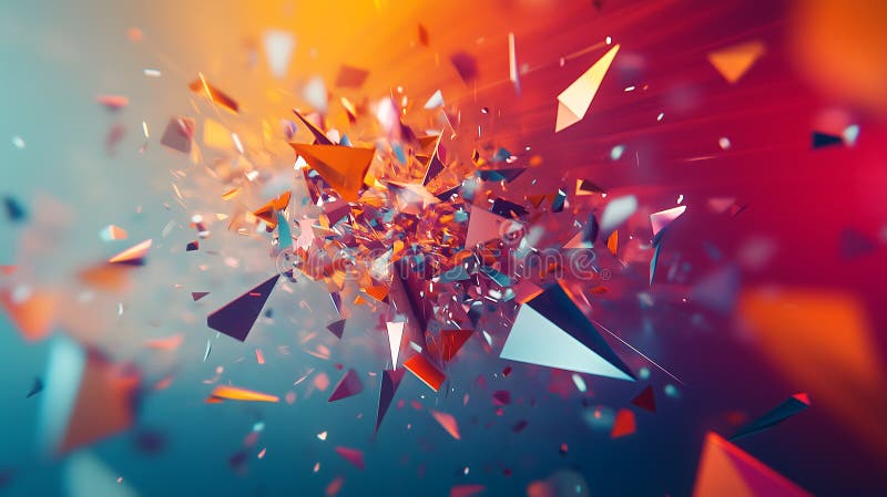 Abstract Explosion of Colorful Geometric Shapes and Shards in Motion ...