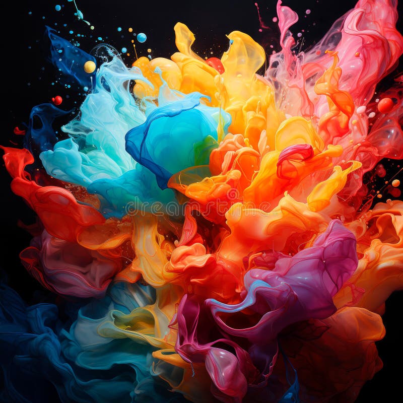 Abstract Explosion of Colors in Paint Splashes, Isolated on Black Stock ...