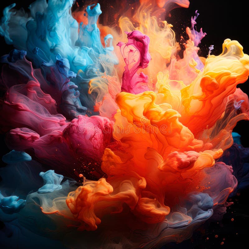 Abstract Explosion of Colors in Paint Splashes, Isolated on Black Stock ...