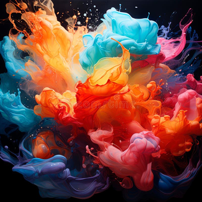 Abstract Explosion of Colors in Paint Splashes, Isolated on Black Stock ...