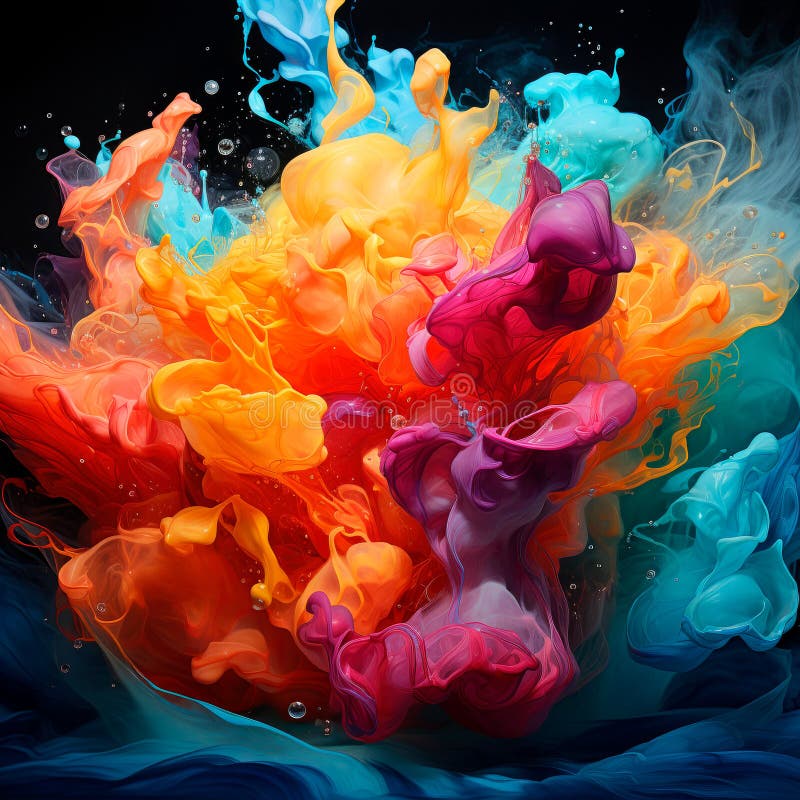 Abstract Explosion of Colors in Paint Splashes, Isolated on Black Stock ...