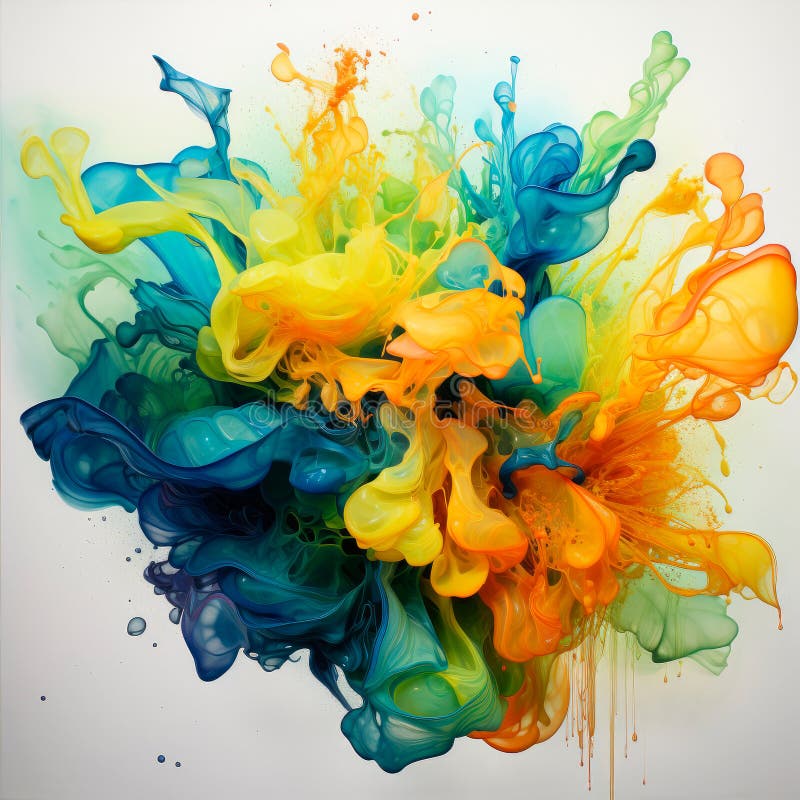 Abstract Explosion of Colors in Paint Splashes, Isolated on White Stock ...