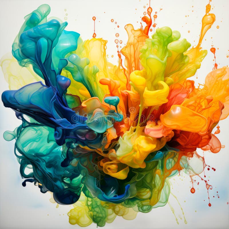 Abstract Explosion of Colors in Paint Splashes, Isolated on White Stock ...