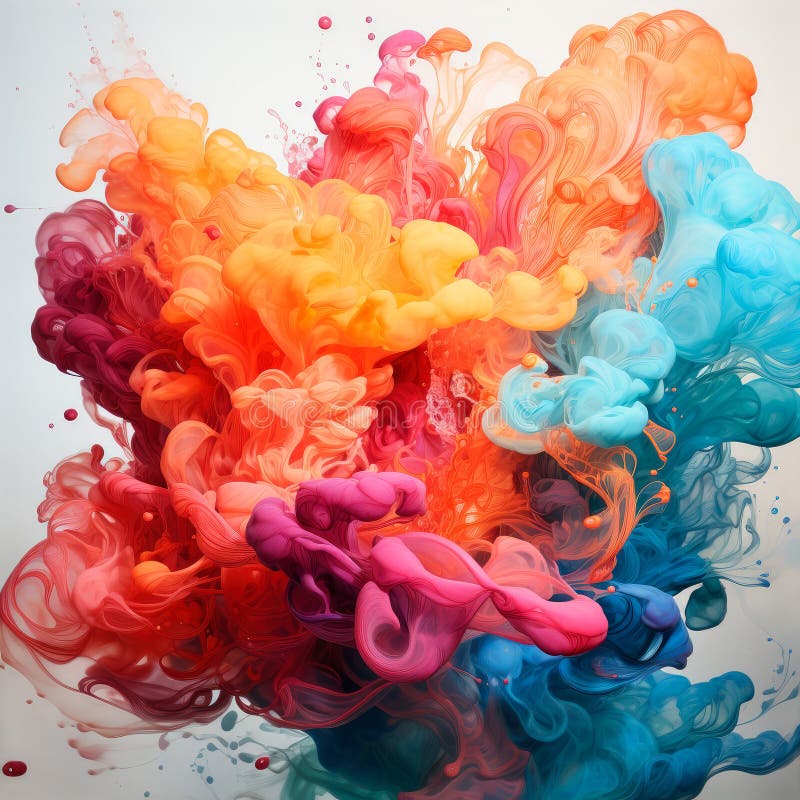 Abstract Explosion of Colors in Paint Splashes, Isolated on White Stock ...