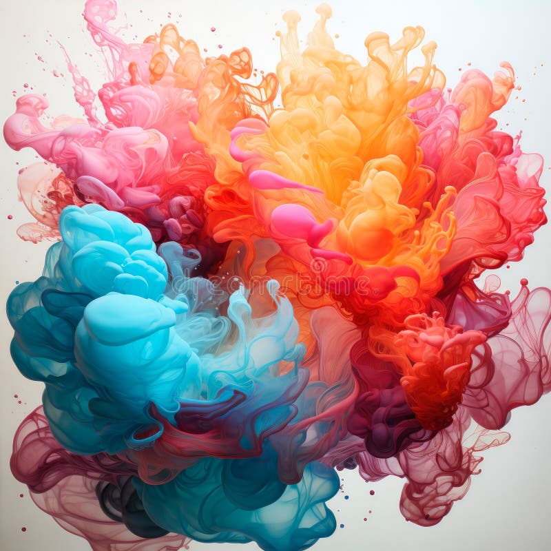 Abstract Explosion of Colors in Paint Splashes, Isolated on White Stock ...