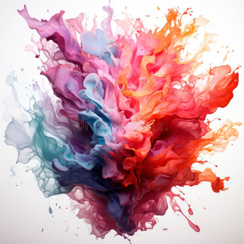 Abstract Explosion of Colors in Paint Splashes, Isolated on White Stock ...