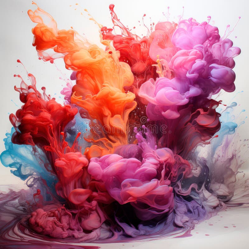 Abstract Explosion of Colors in Paint Splashes, Isolated on White Stock ...