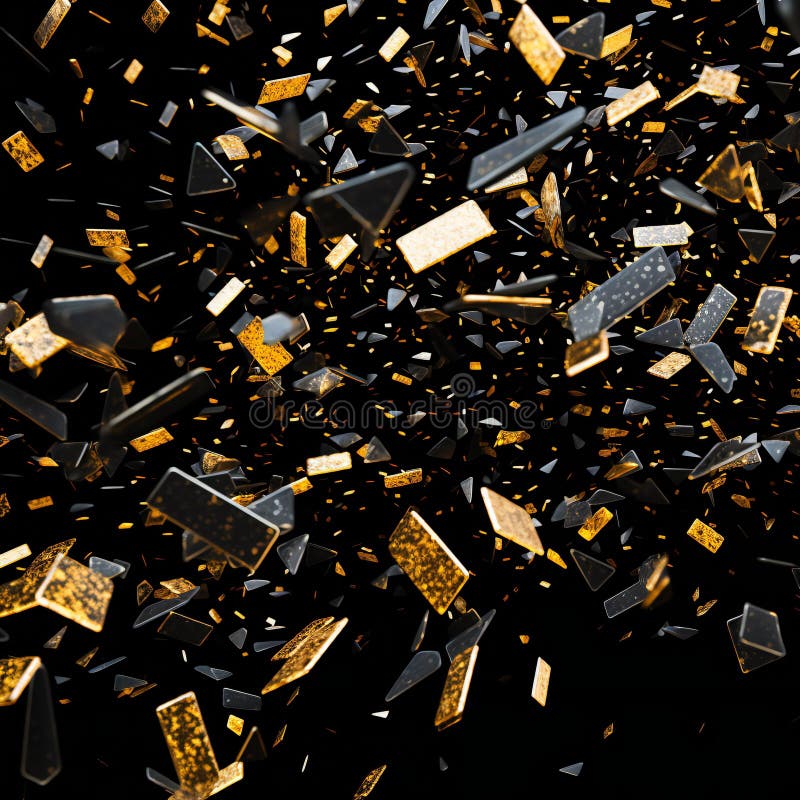 Abstract Explosion of Gold Particles on a Black Background Stock ...