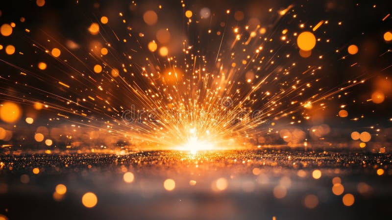 Abstract Explosion of Golden Sparks on Dark Background Stock Photo ...
