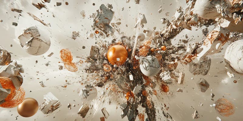 Abstract Explosion of Metallic and Stone Fragments in Motion Stock ...