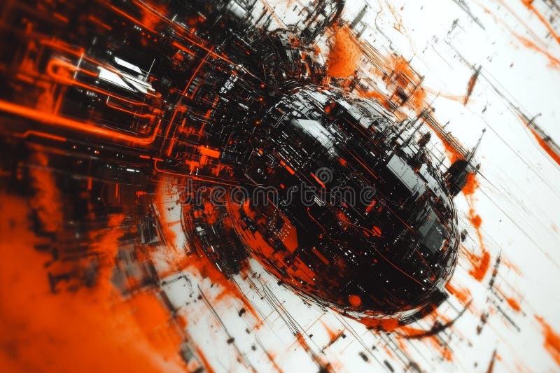 Abstract Explosion of Orange and Black Digital Data Representing Rapid ...