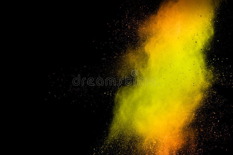 Abstract Explosion of Orange Dust on Black Background Stock Image ...