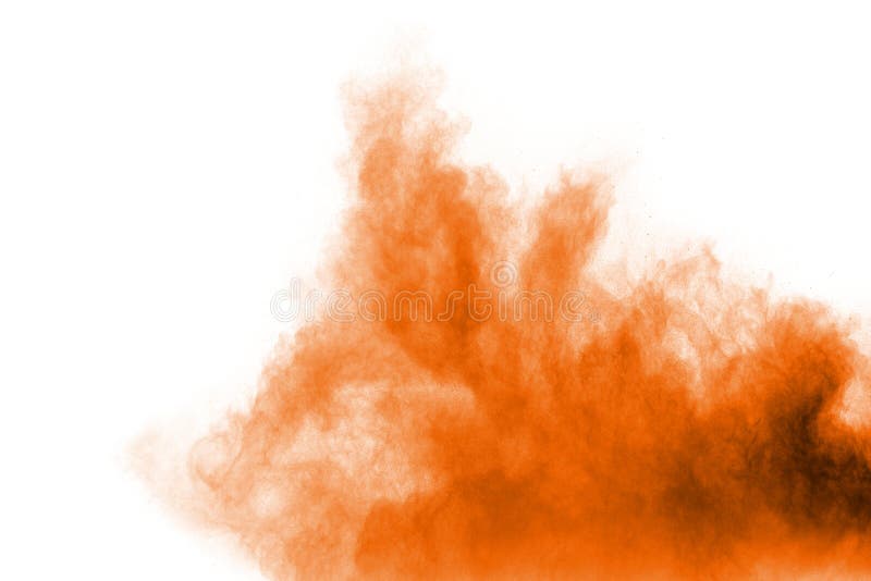 Abstract Explosion of Orange Dust on White Background. Freeze Motion of ...