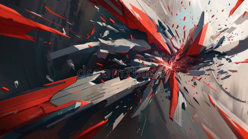 An Abstract Explosion of Red and Gray Shards, Conveying Energy and ...