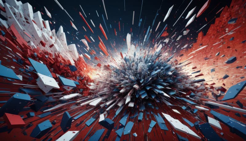 Abstract Explosion of Red, White, and Blue Geometric Shapes: 3D ...