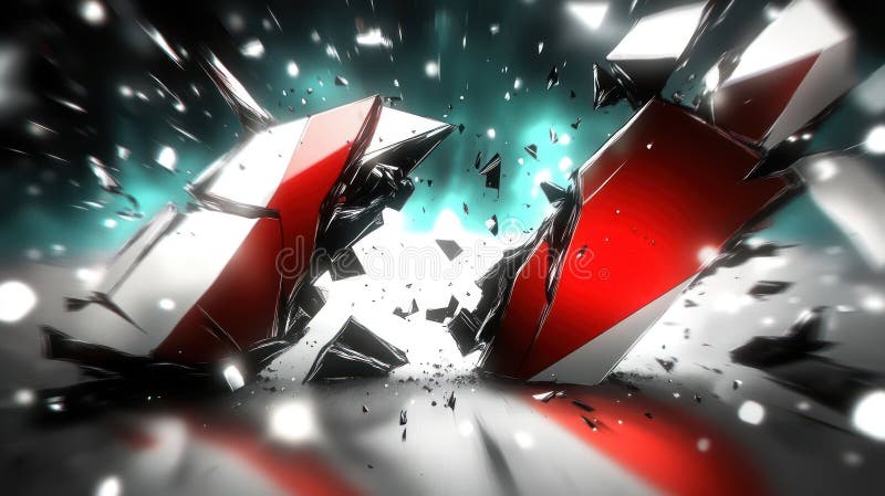 Shattering Red and White Abstract Shapes, Dynamic Energy Explosion ...
