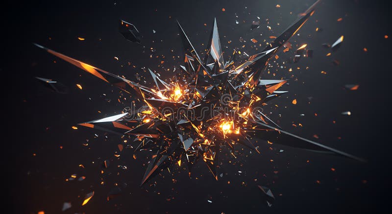 Abstract Explosion with Shattered Fragments and Warm Glow on Dark ...