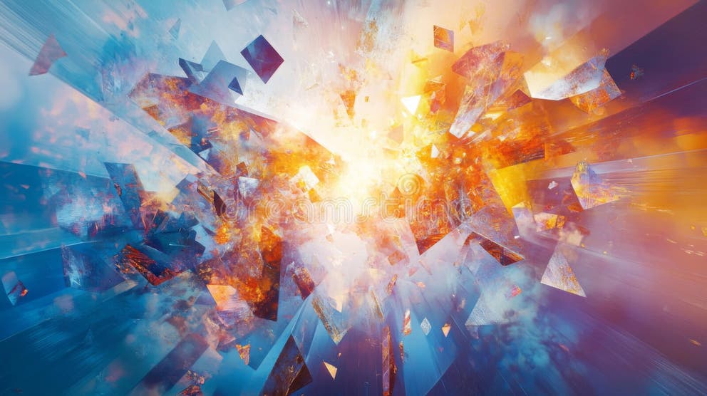 Abstract Explosion of Shattered Geometric Shapes Stock Illustration ...