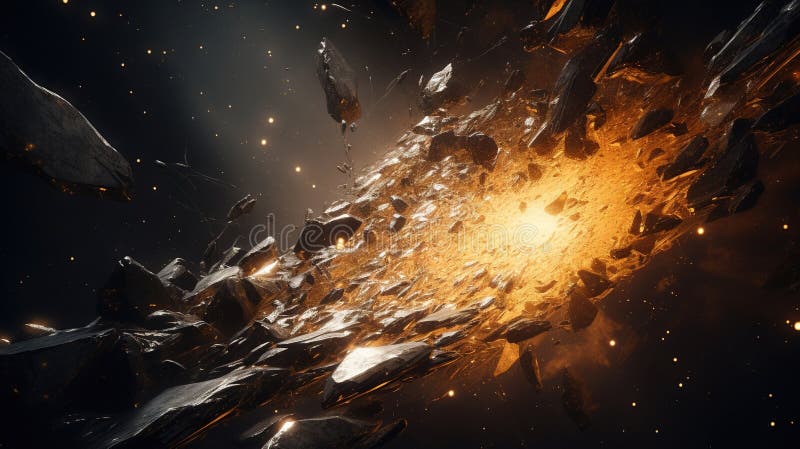 Abstract Explosion in Space with Rocks and Stones Burst in Flame, Sci ...