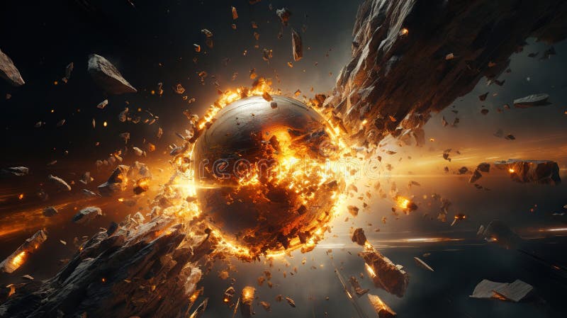 Abstract Explosion in Space with Rocks and Stones Burst in Flame, Sci ...