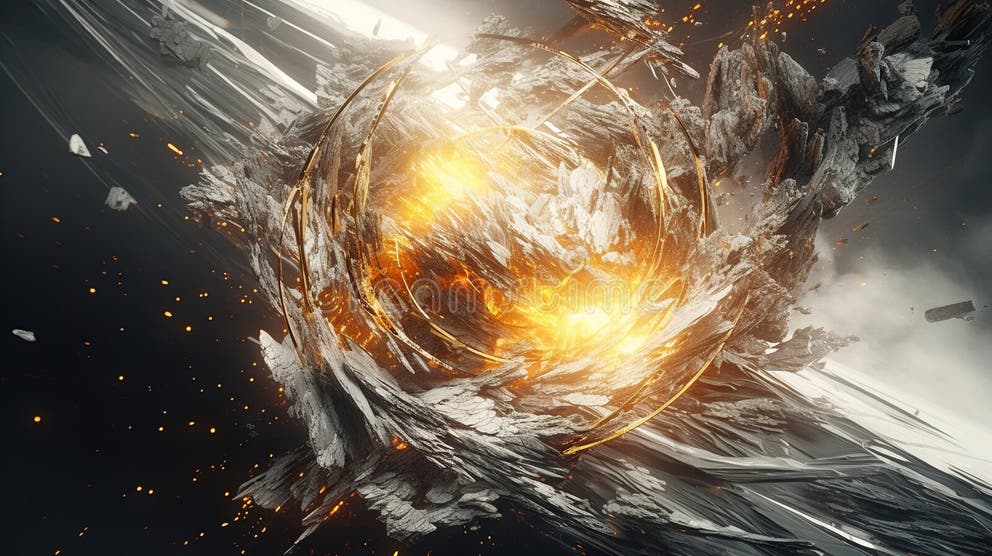 Abstract Explosion in Space with Rocks and Stones Burst in Flame, Sci ...