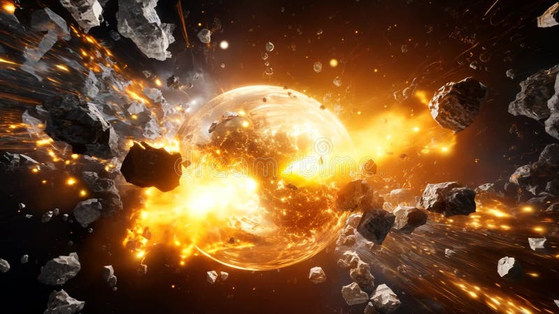 Abstract Explosion in Space with Rocks and Stones Burst in Flame, Sci ...