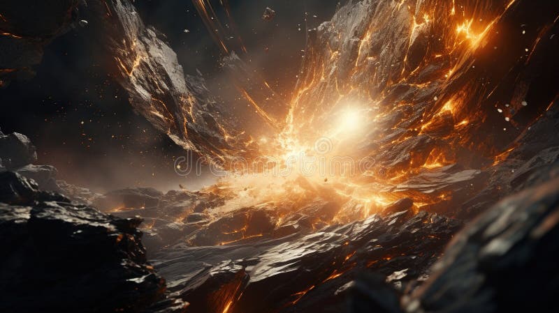 Abstract Explosion in Space with Rocks and Stones Burst in Flame, Sci ...