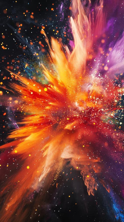 Abstract Explosion of Vibrant Colors with Sparks and Particles, Cosmic ...